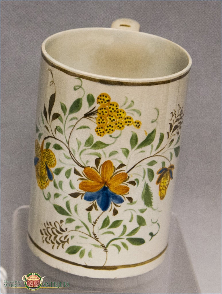 An Antique English Pearlware Mug decorated in underglaze enamel Pratt ...