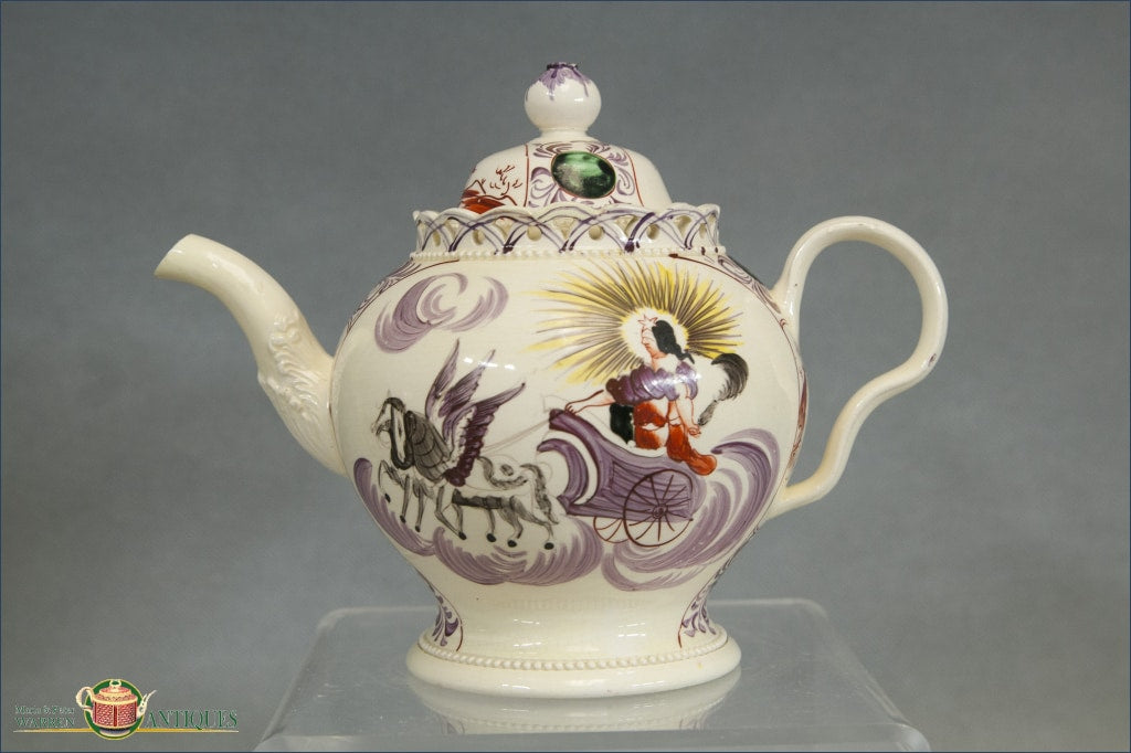 An Antique English Creamware Greatbatch Teapot and Cover "Aurora", c17 ...