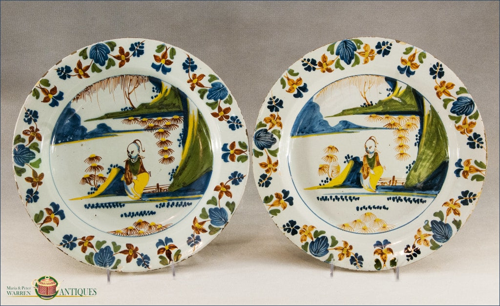 A Pr. of Antique London Bristol Polychrome Delft Chargers c1765-75 ...